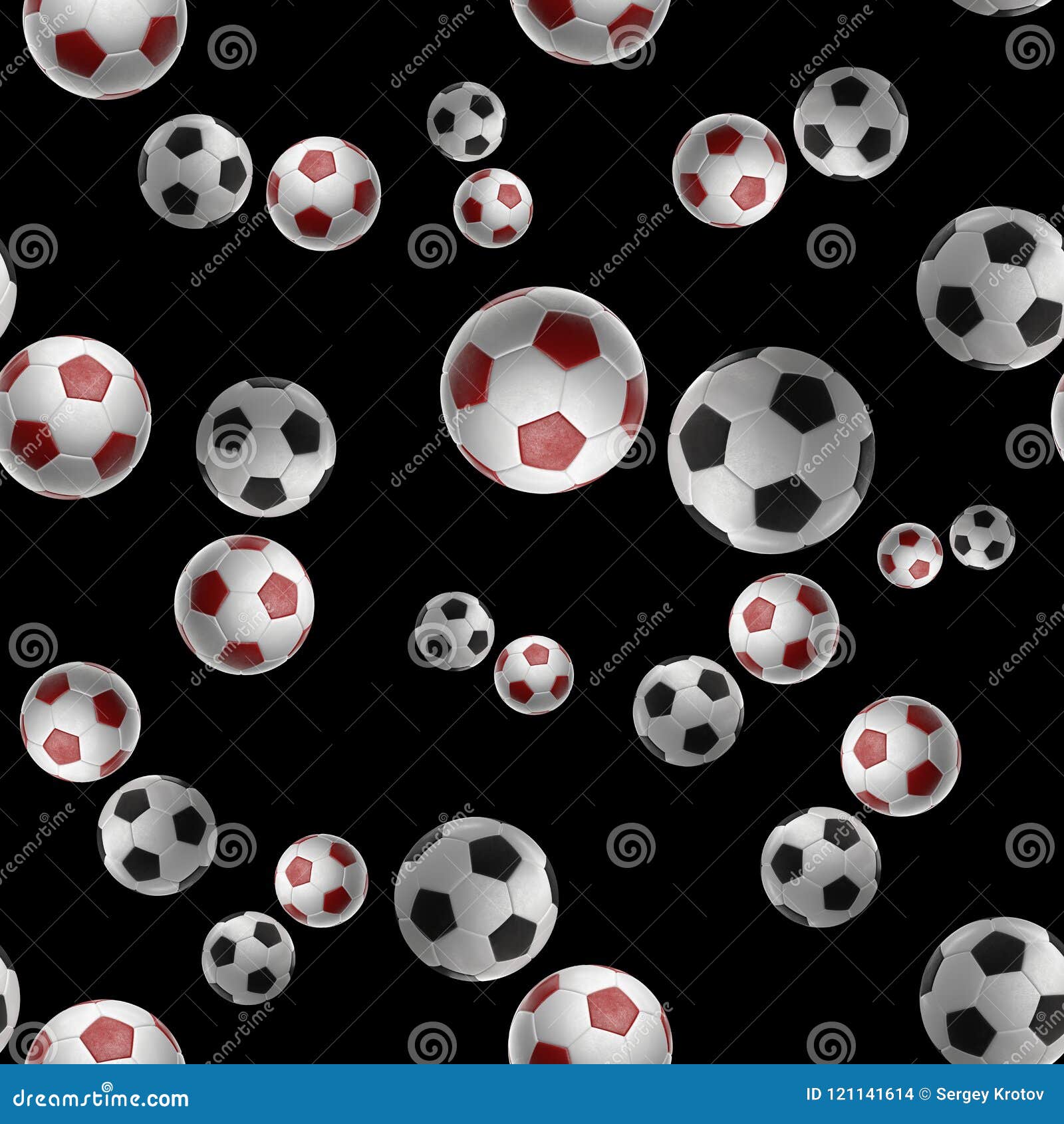 Red Soccer-balls Isolated on Black Background Seamless Pattern 3d ...