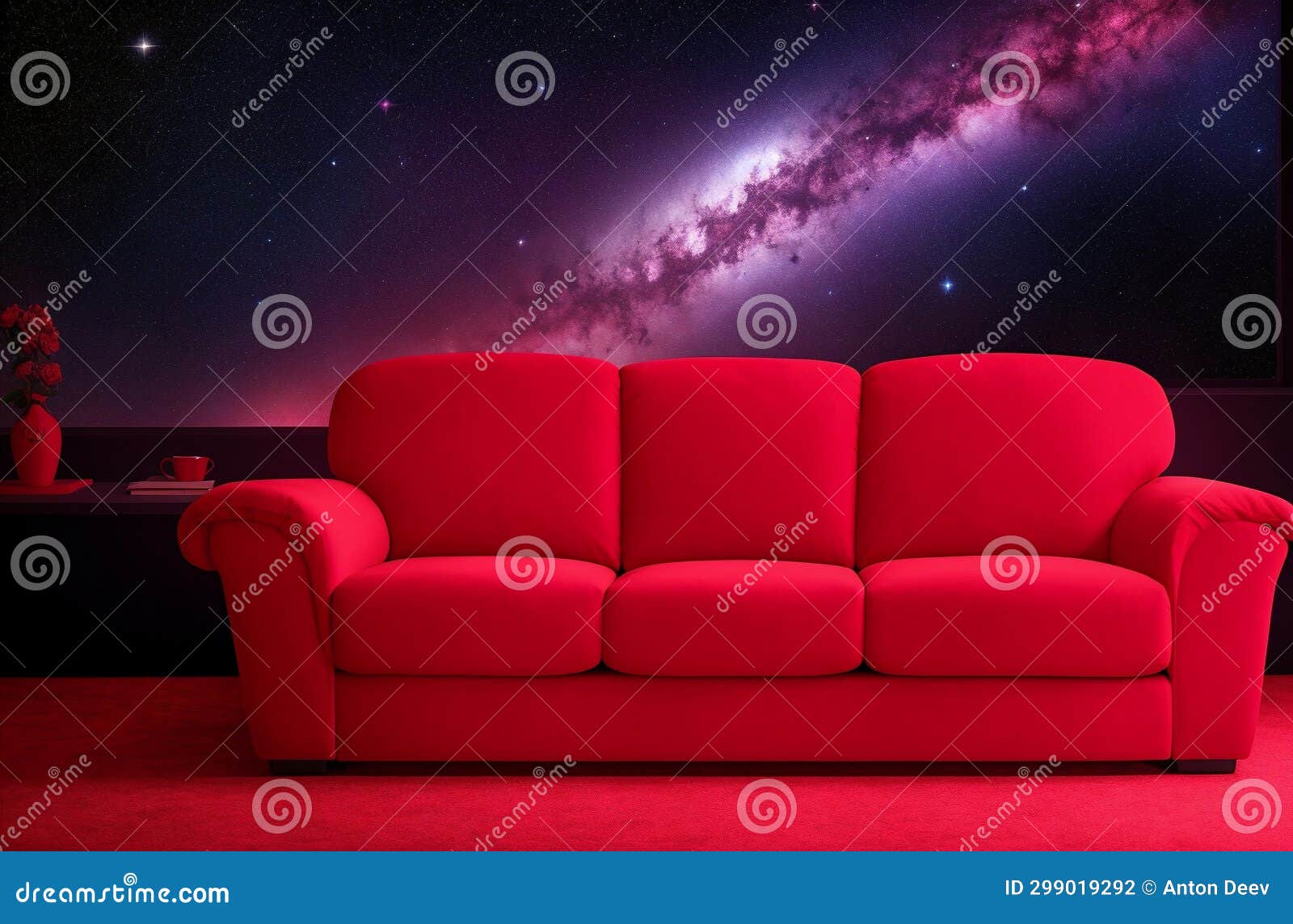 Red Sofa on the Background of the Night and Starry Sky. Generative AI ...