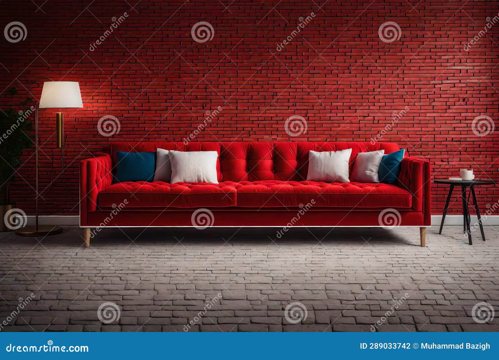Red Sofa and Brick Wall in the Drawing Room. Stock Illustration ...
