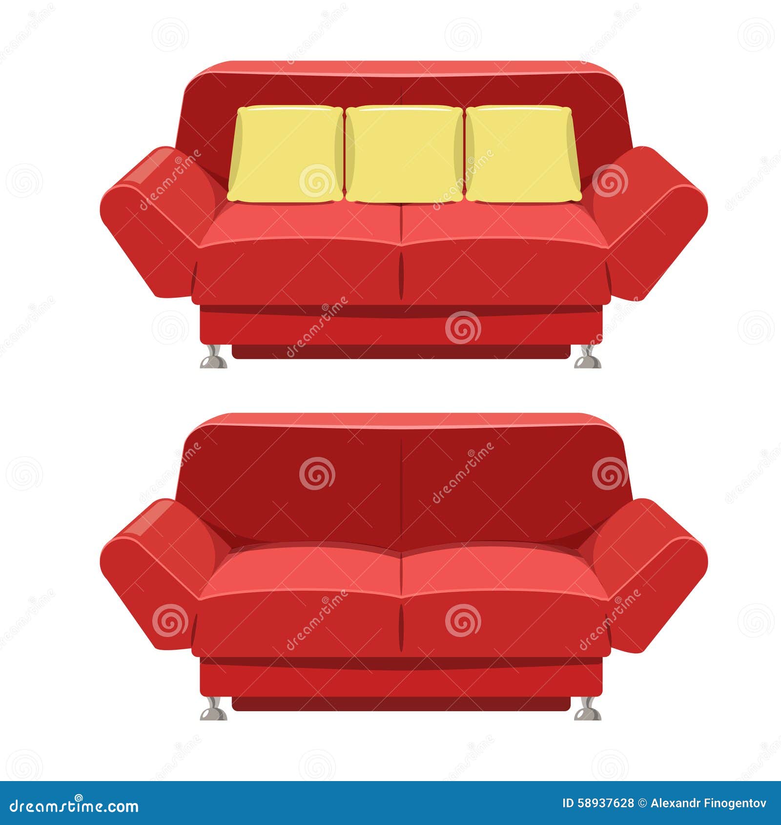 Red Sofa Couch Vector Design. Front View Stock Vector - Illustration of ...