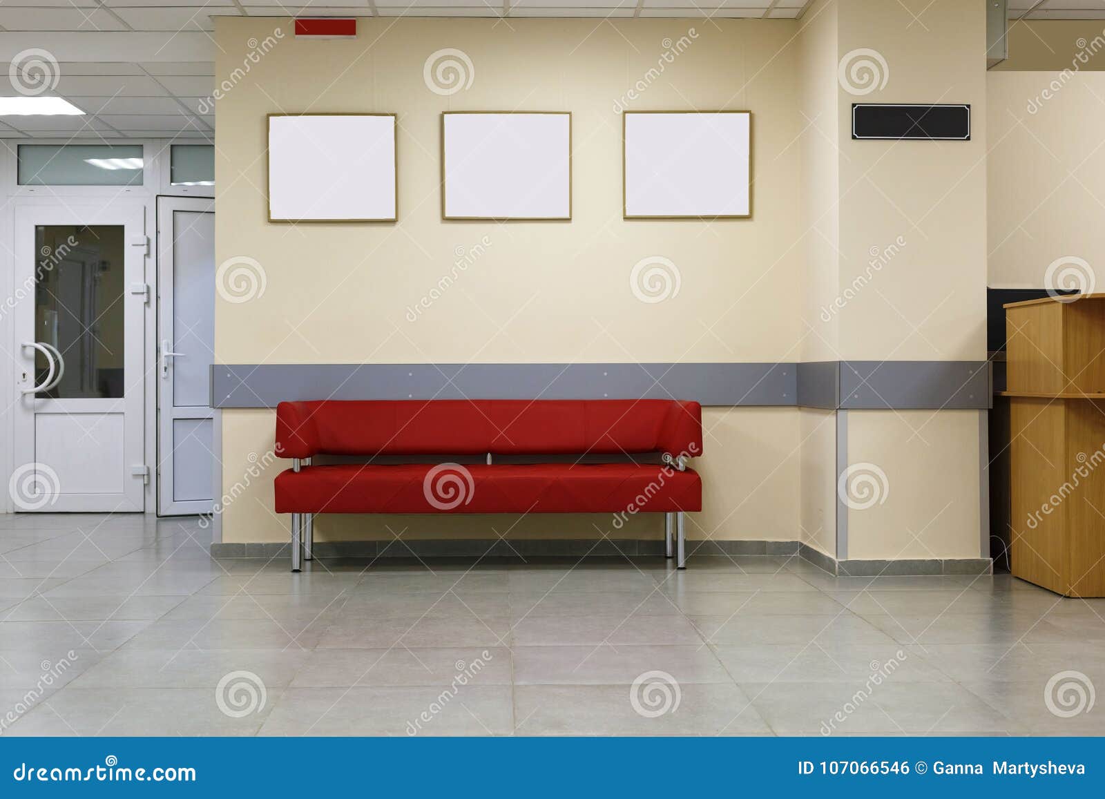 Style Minimalism. Red Sofa, Interior Design, Office. Empty Waiting Room ...