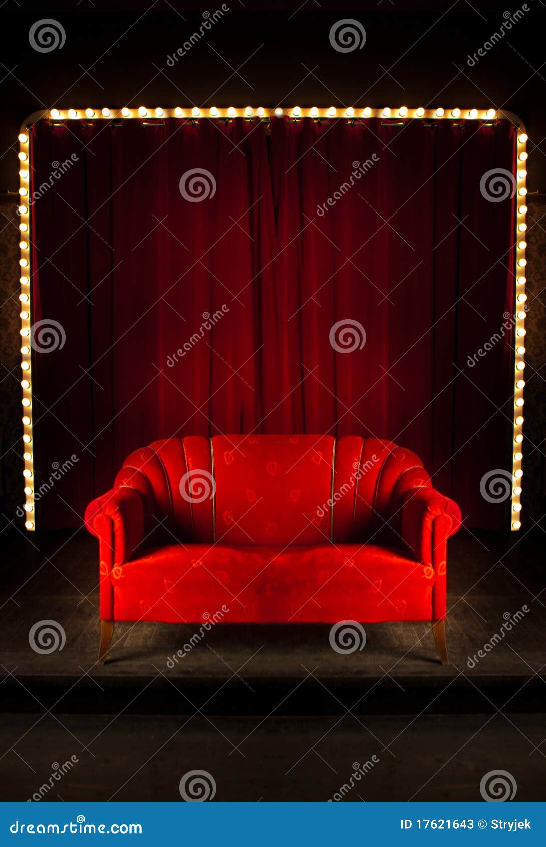 Red sofa on the stage stock image. Image of interior - 17621643