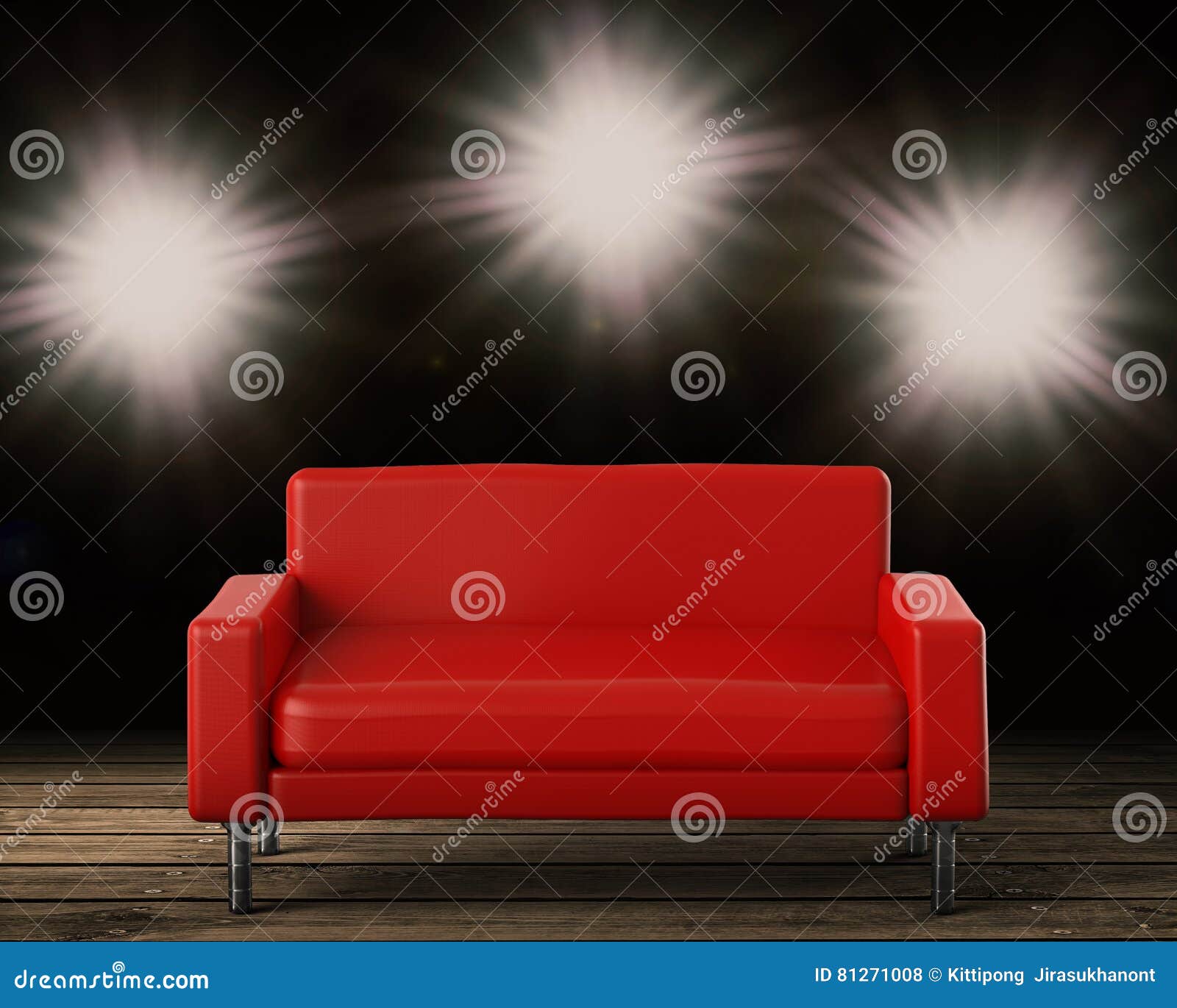 Red sofa on stage stock illustration. Illustration of show - 81271008