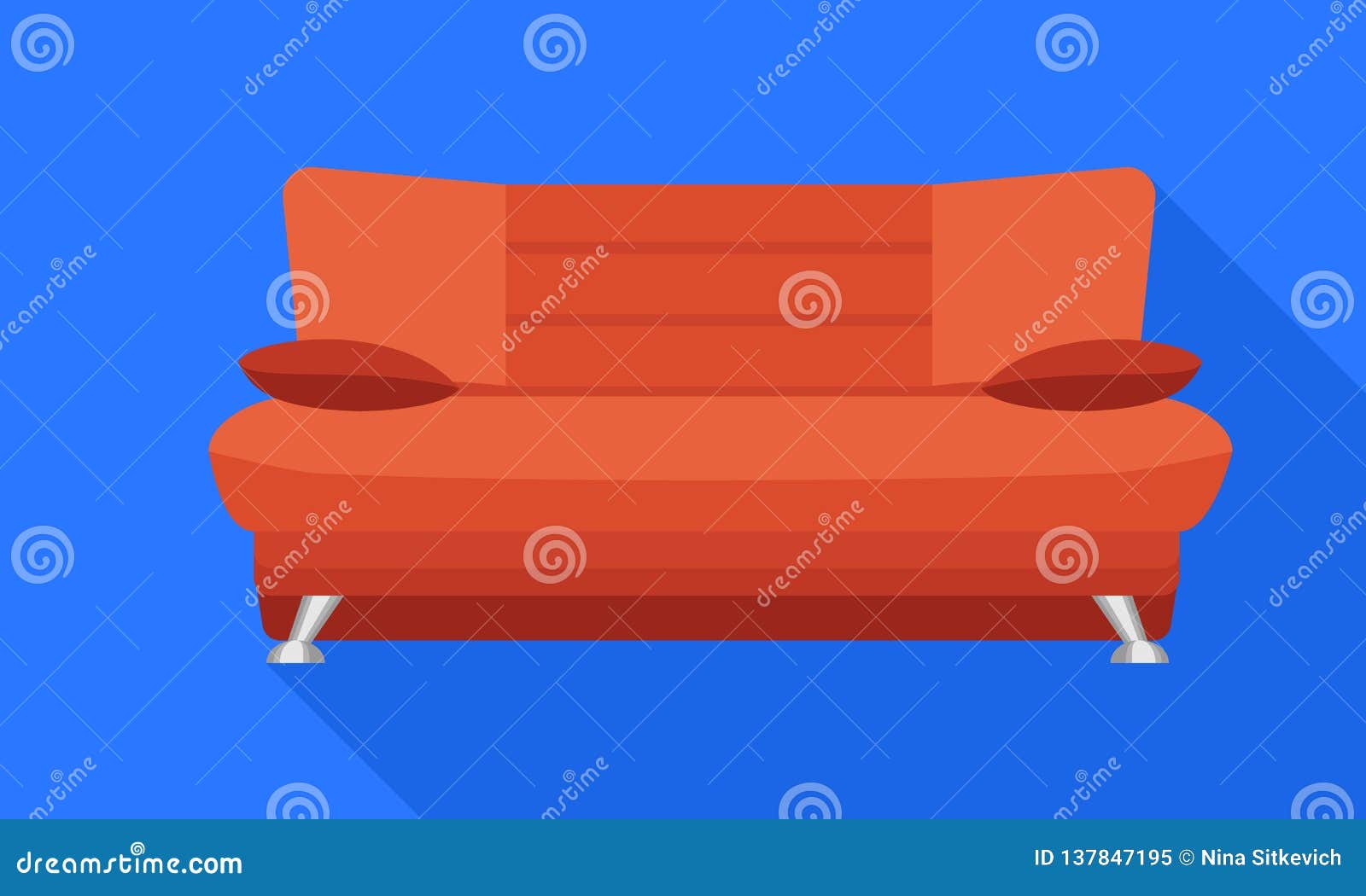 Red Soft Sofa Icon, Flat Style Stock Vector - Illustration of object ...