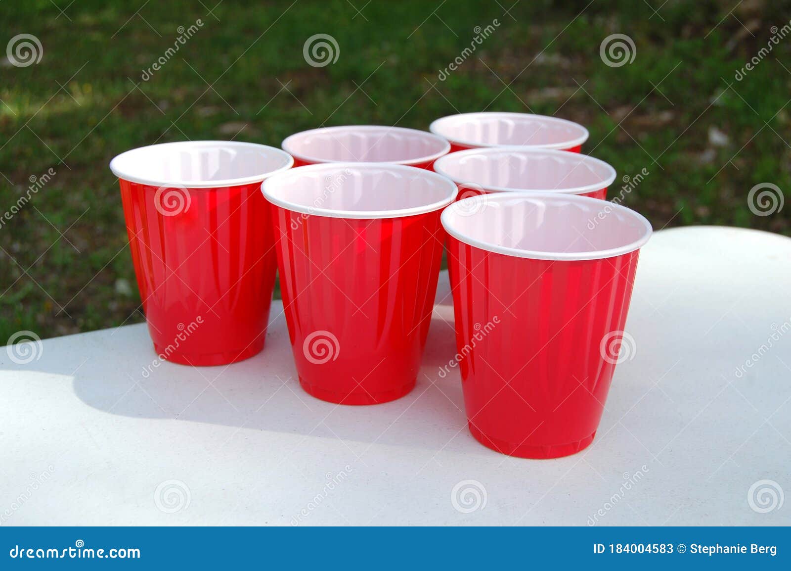 Beer Pong Drinking Game on Table Outside Stock Image - Image of cups ...