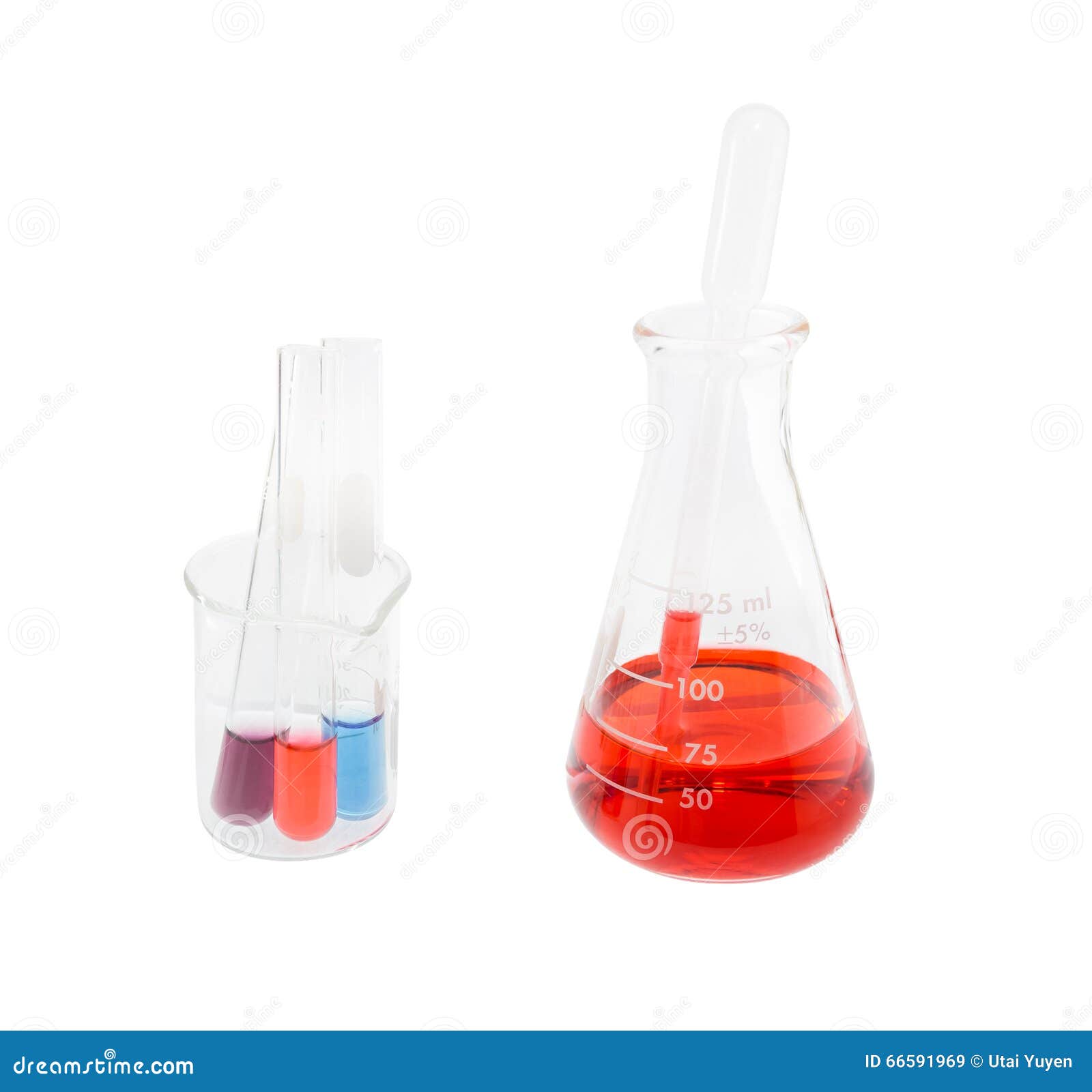 Red Solution in Flask and Test Tube Stock Image - Image of experiment ...