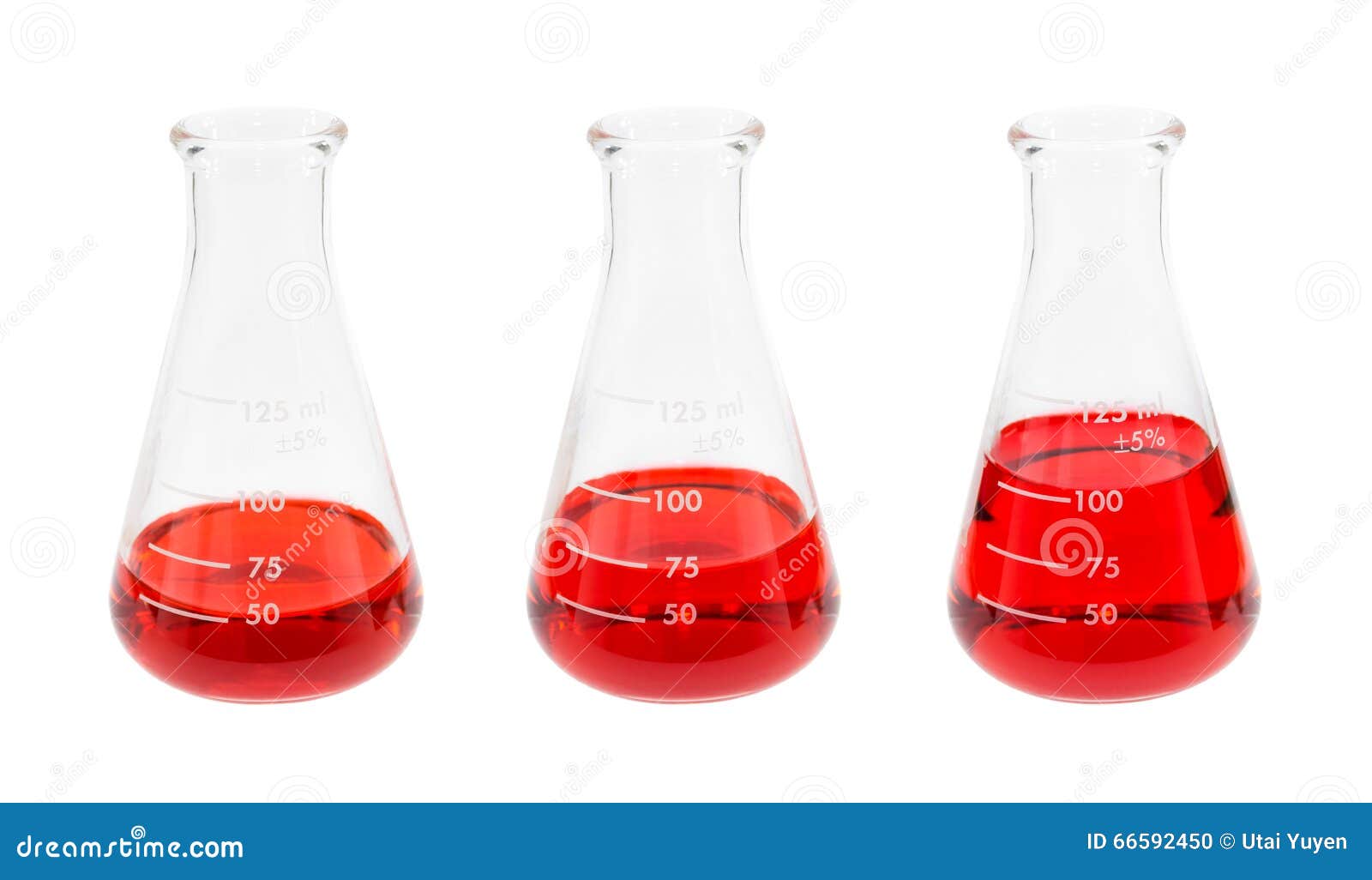 Red Solution in Flask Three Flask Volume Stock Photo - Image of ...
