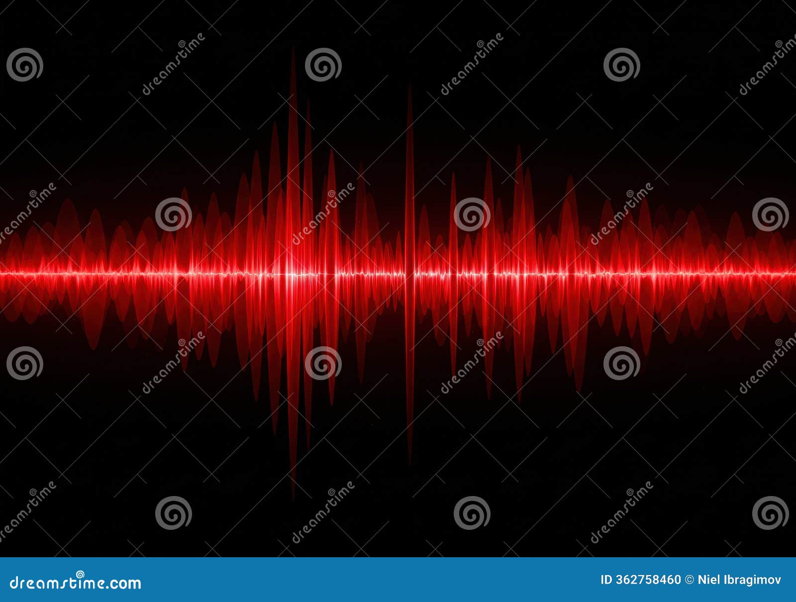 Red Sound Waves Oscillation on Black Background with Bright Frequency ...