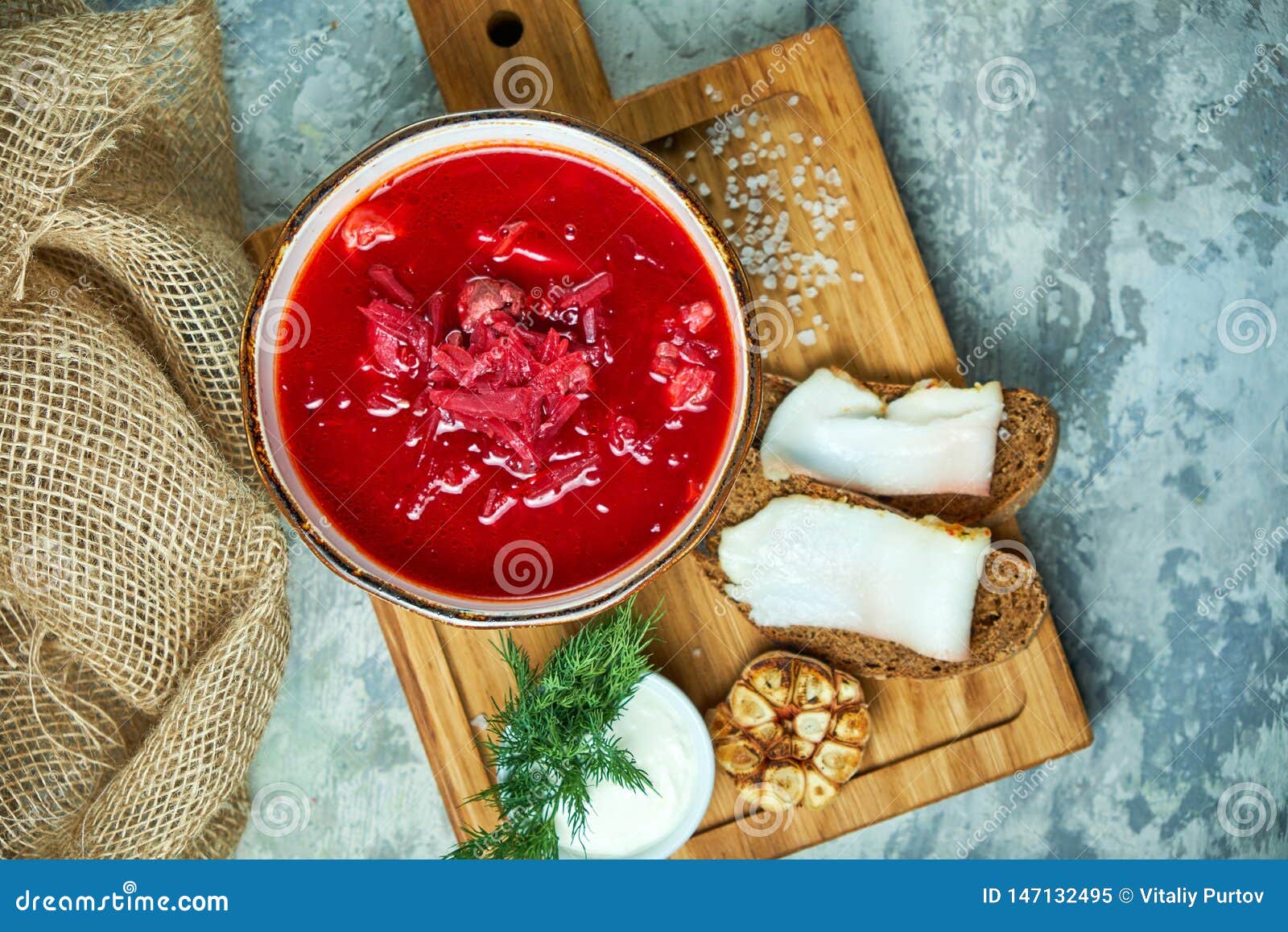 Red Soup. Beautiful Serving Dishes. Restaurant Menu Stock Image - Image ...
