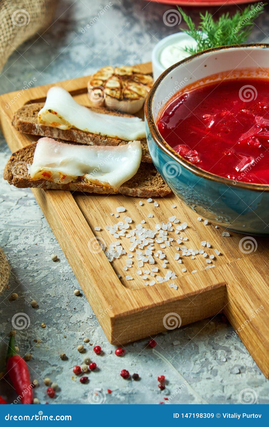 Red Soup. Beautiful Serving Dishes. Restaurant Menu Stock Image - Image ...