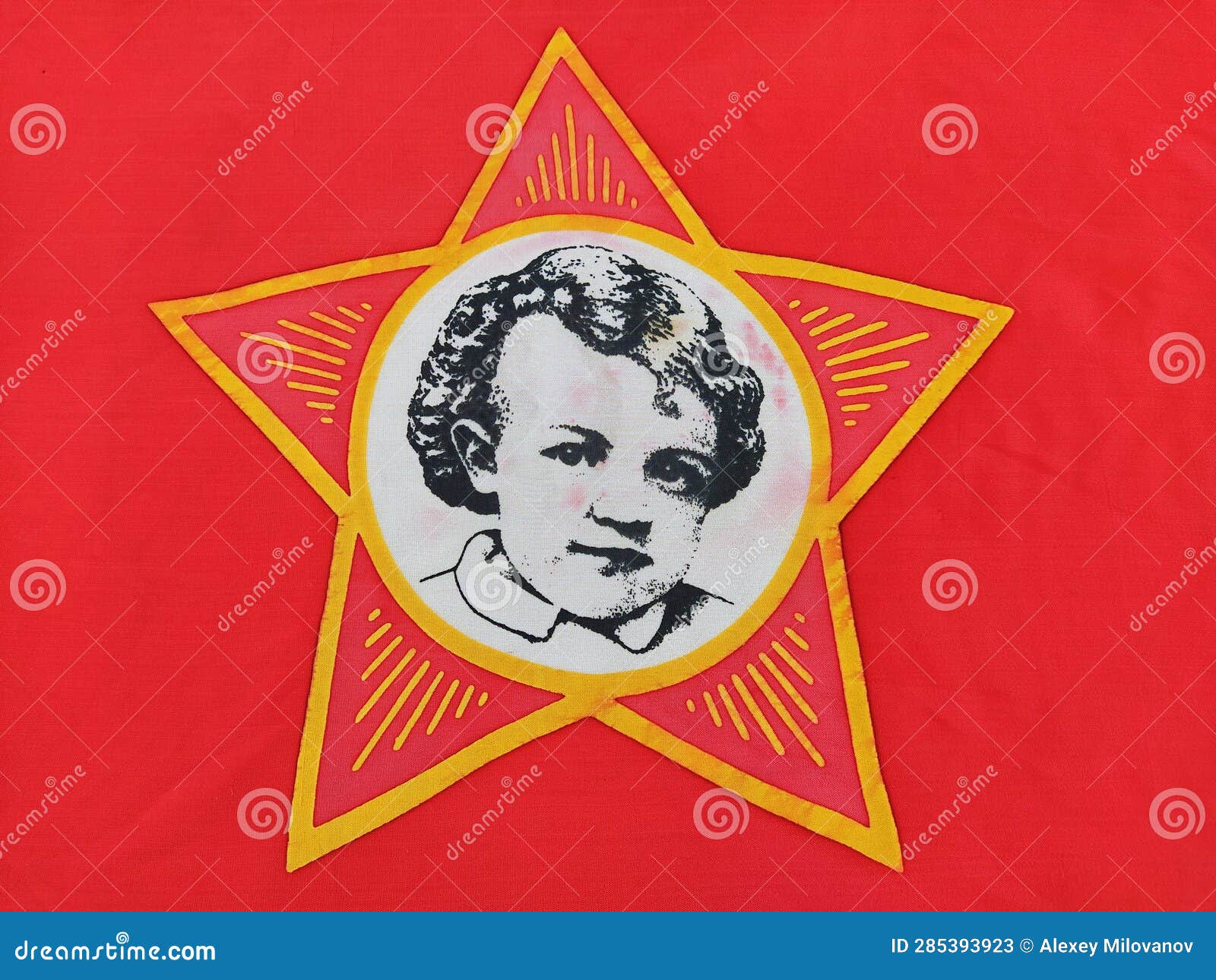 Red Soviet Flag with the Image of Young Lenin Stock Image - Image of ...