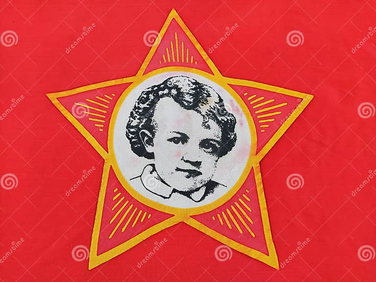 Red Soviet Flag with the Image of Young Lenin Stock Image - Image of ...