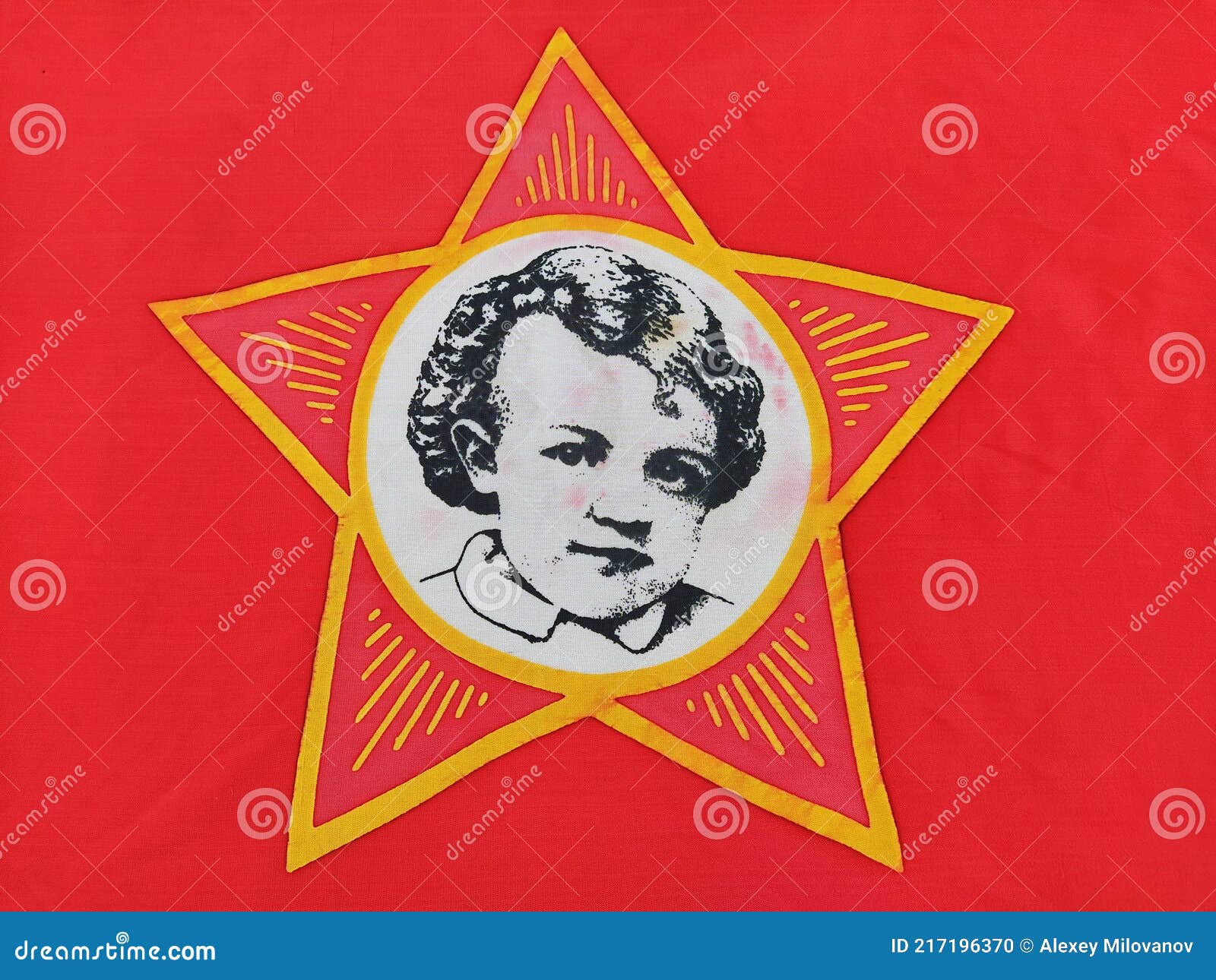 Red Soviet Flag with the Image of Young Lenin Stock Photo - Image of ...