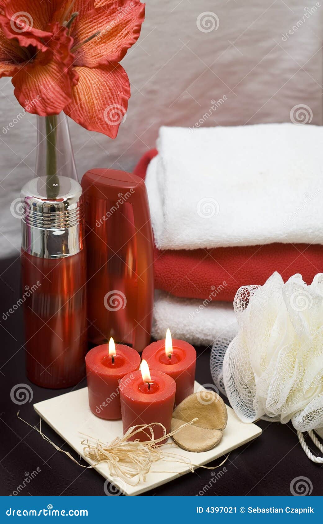 Red spa stock image. Image of healthcare, items, bottles - 4397021