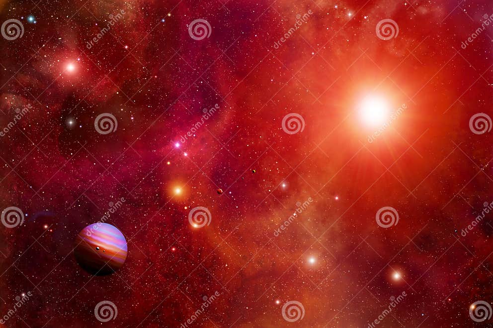 Red Sun Space and planets stock illustration. Illustration of ...