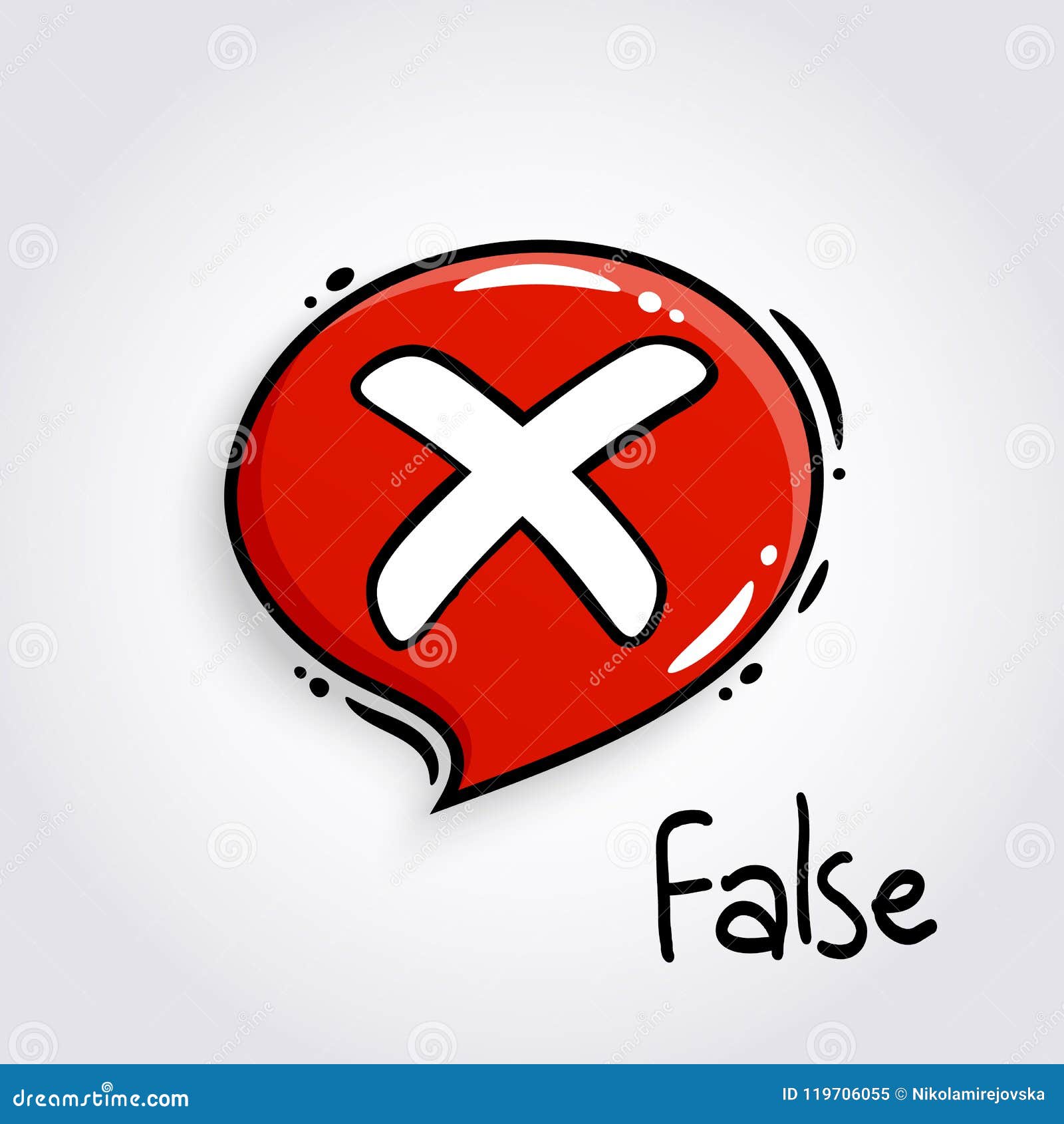 Red Speech Bubble with Cross Sign. Reject Symbol for Evaluation Quiz ...
