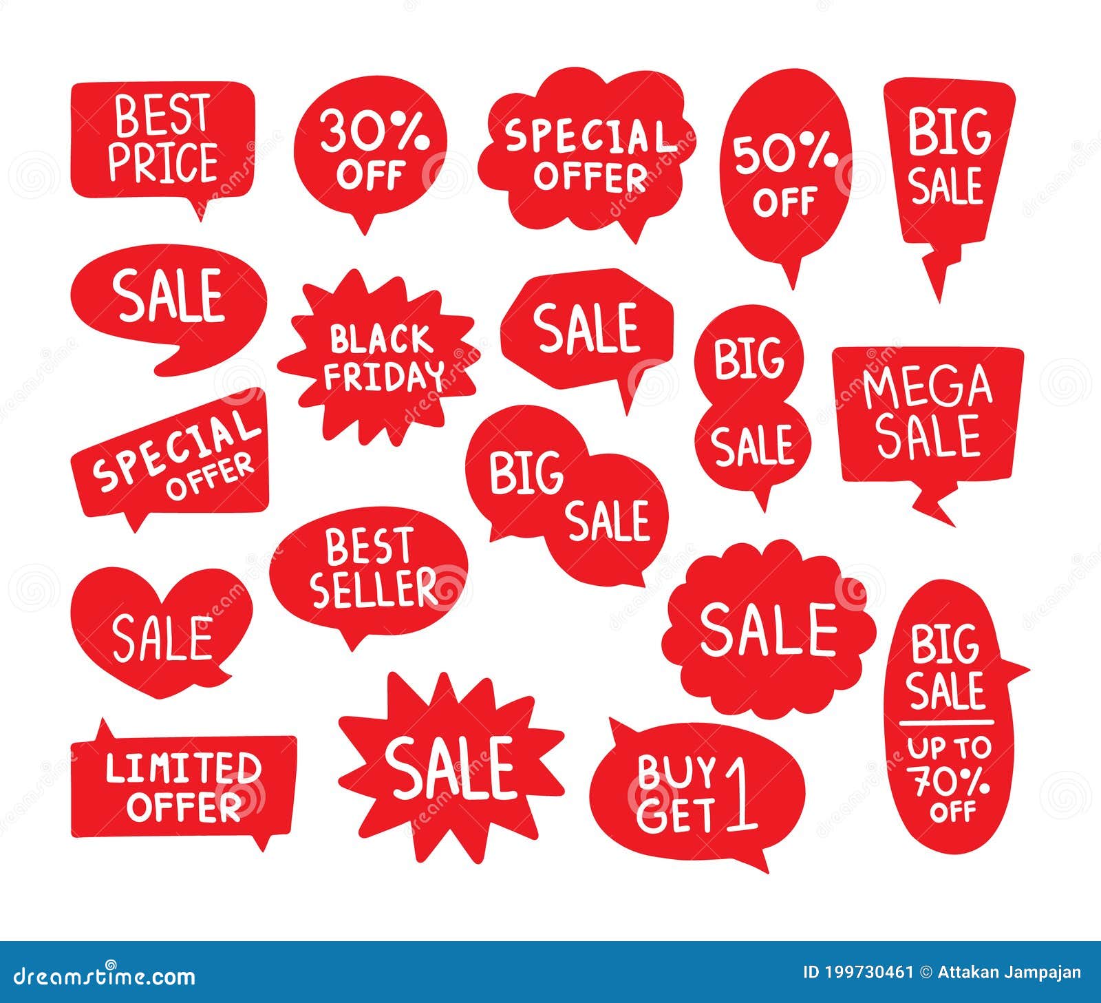 Red Speech Bubbles with Different Sale Words, Sale Sticker, Badges ...