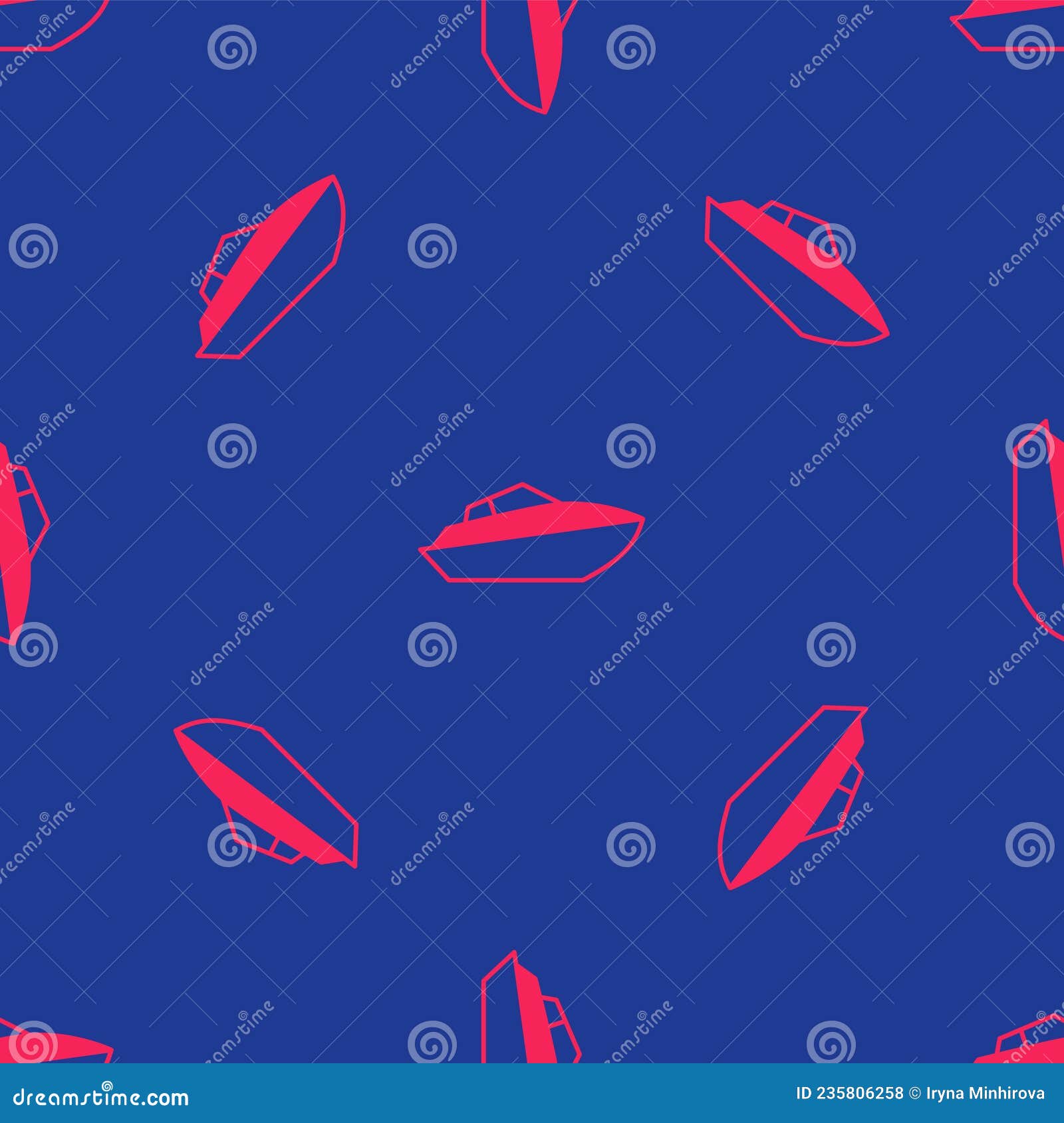 Red Speedboat Icon Isolated Seamless Pattern on Blue Background. Vector ...