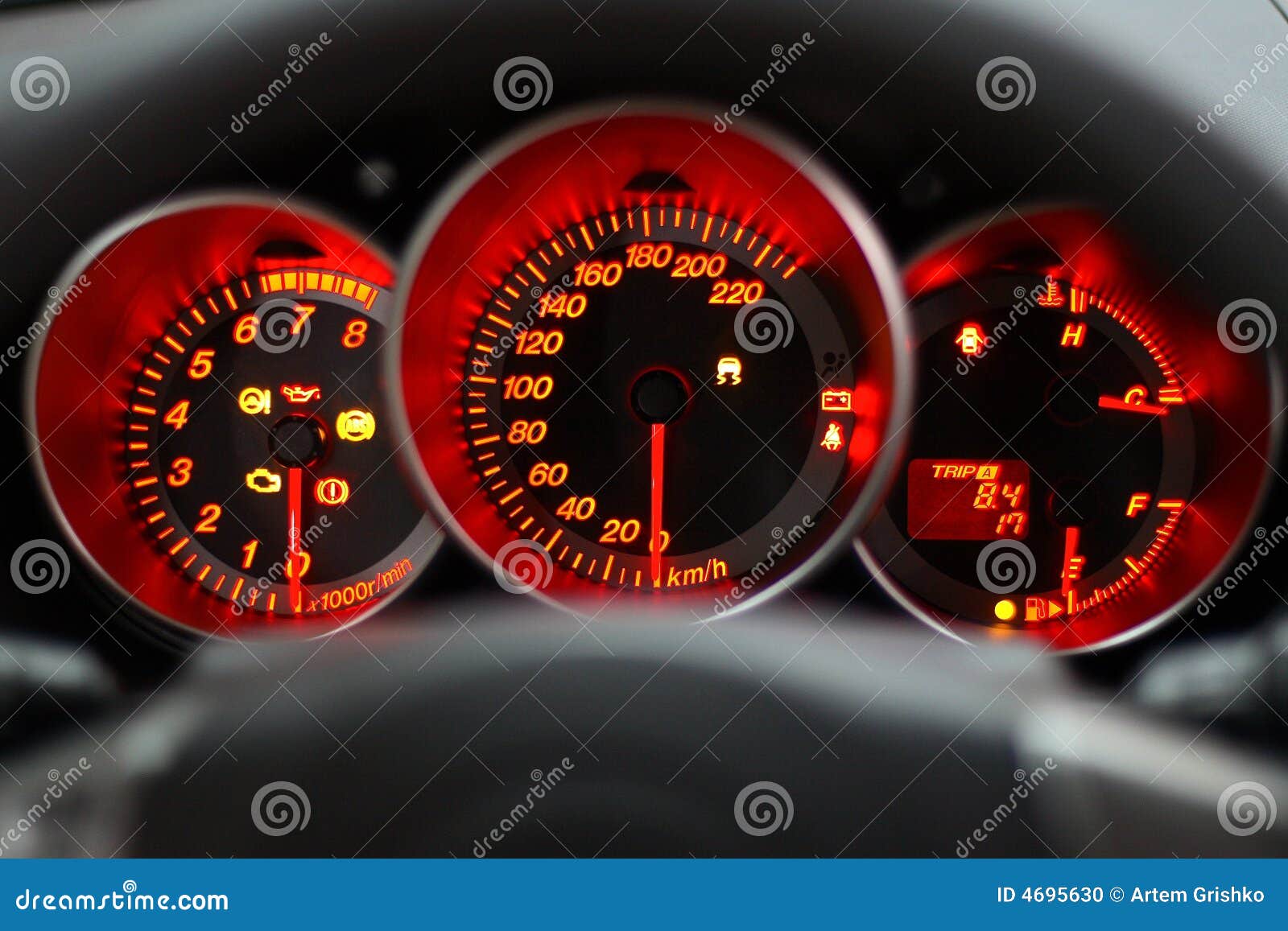 Red speedometer stock photo. Image of interior, equipment - 4695630