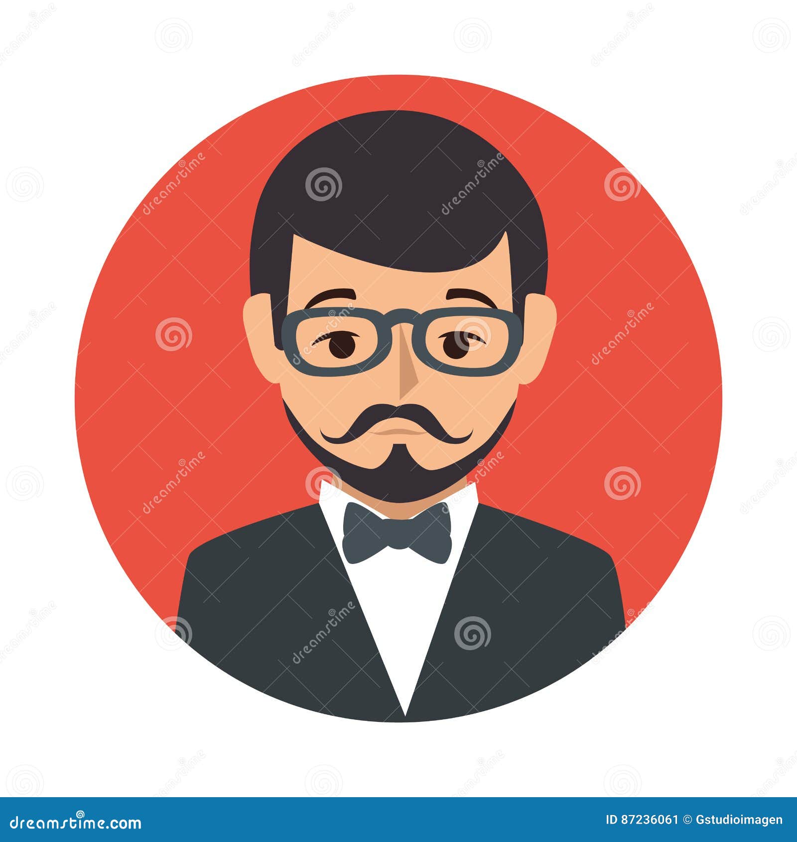 Red Sphere of Half Body Man Formal Style with Mustache Stock Vector ...