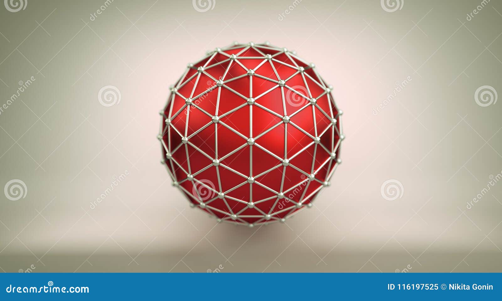 Red Sphere and Polygonal Wireframe 3D Illustration Stock Illustration ...