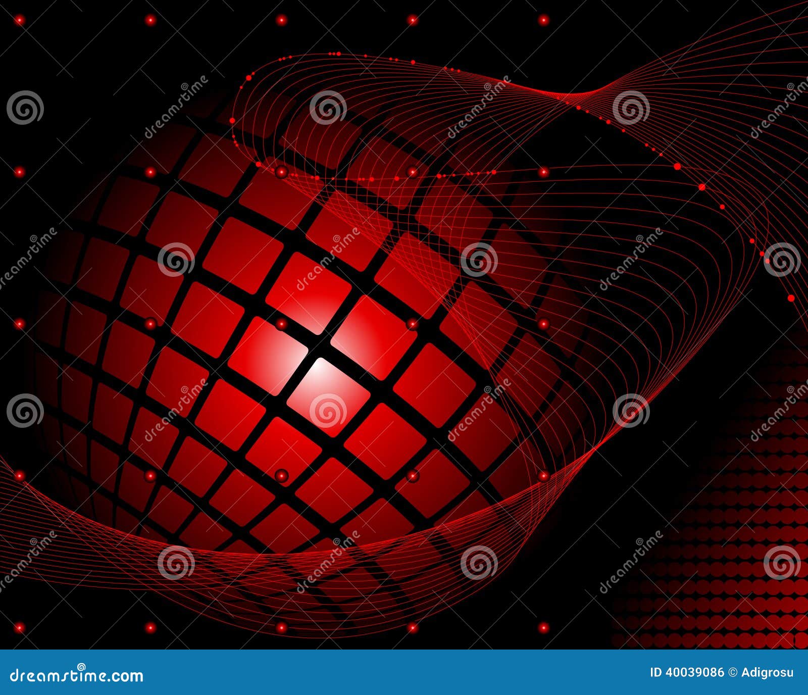 Red Sphere Wrapped in a Blend on Dark Red Abstract Background Stock ...