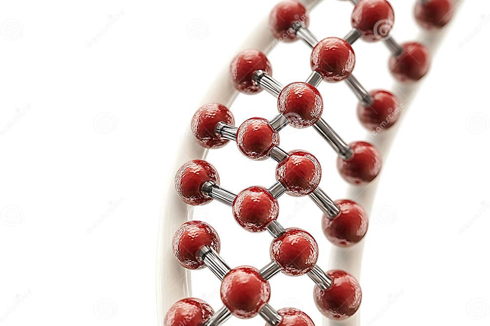 Red Spheres Linked by Silver Rods Molecular Model Stock Illustration ...