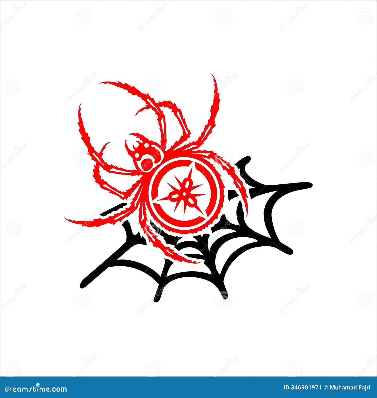 Red Spider on Its Web with White Background Stock Illustration ...