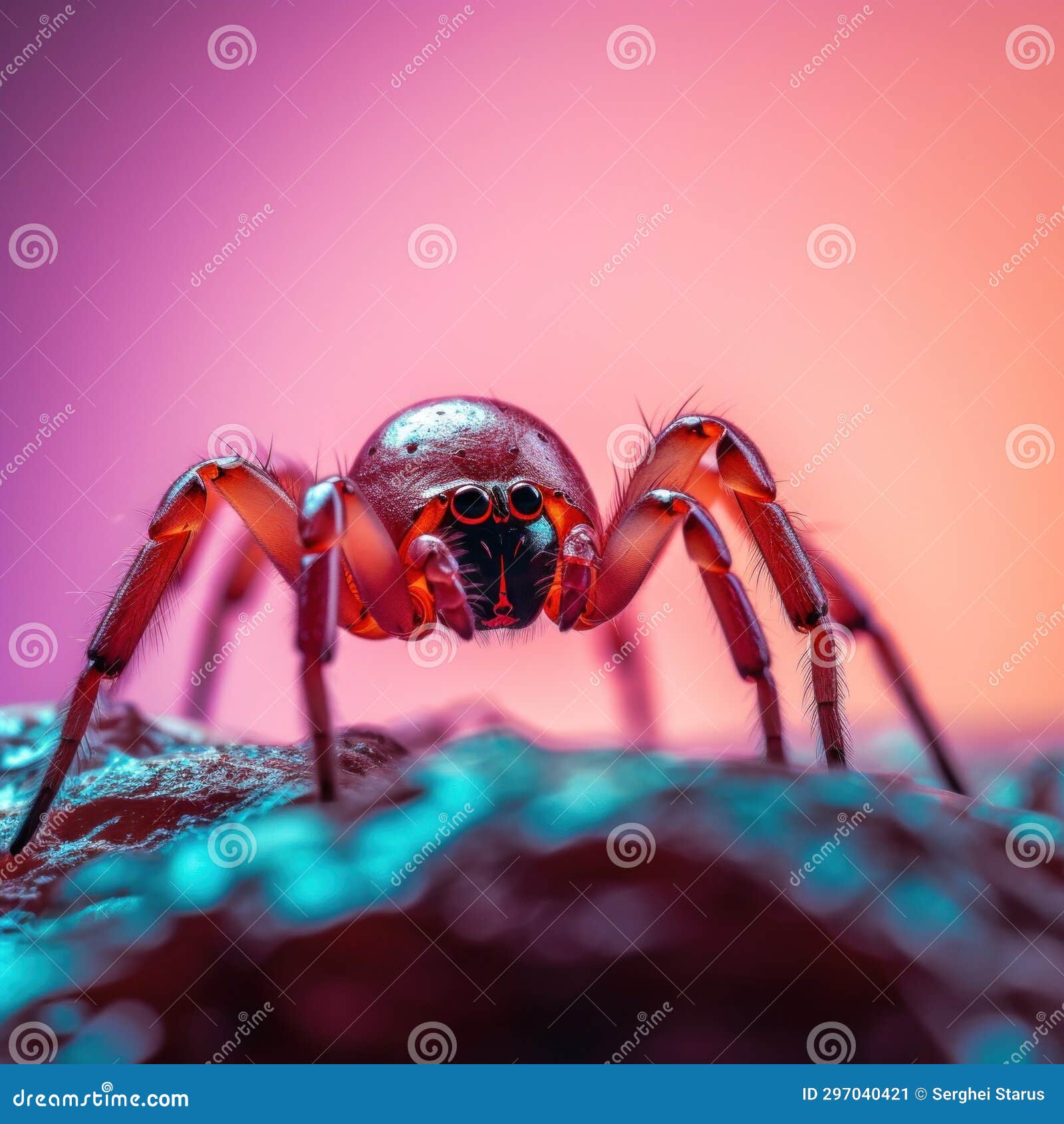 A Red Spider on a Rock in Front of an Orange Background, AI Stock Image ...