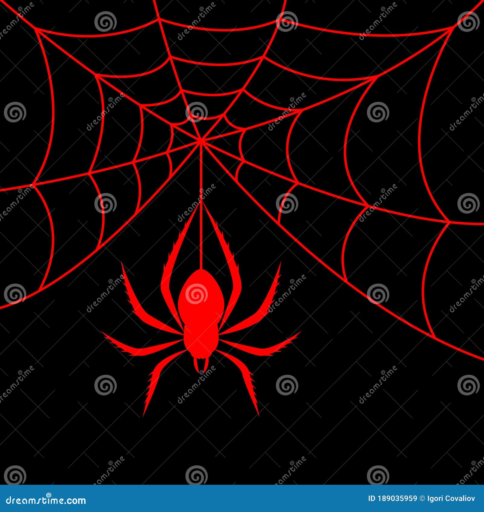 Red Spider and Spider Web on Black Background. Vector Illustration ...