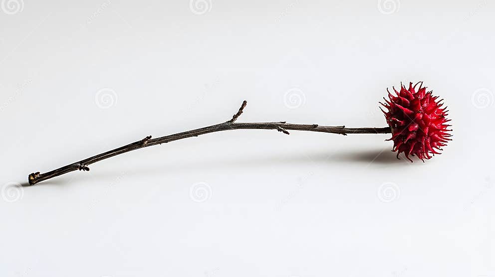 Red Spiky Fruit on a Branch Against a White Background Stock Photo ...