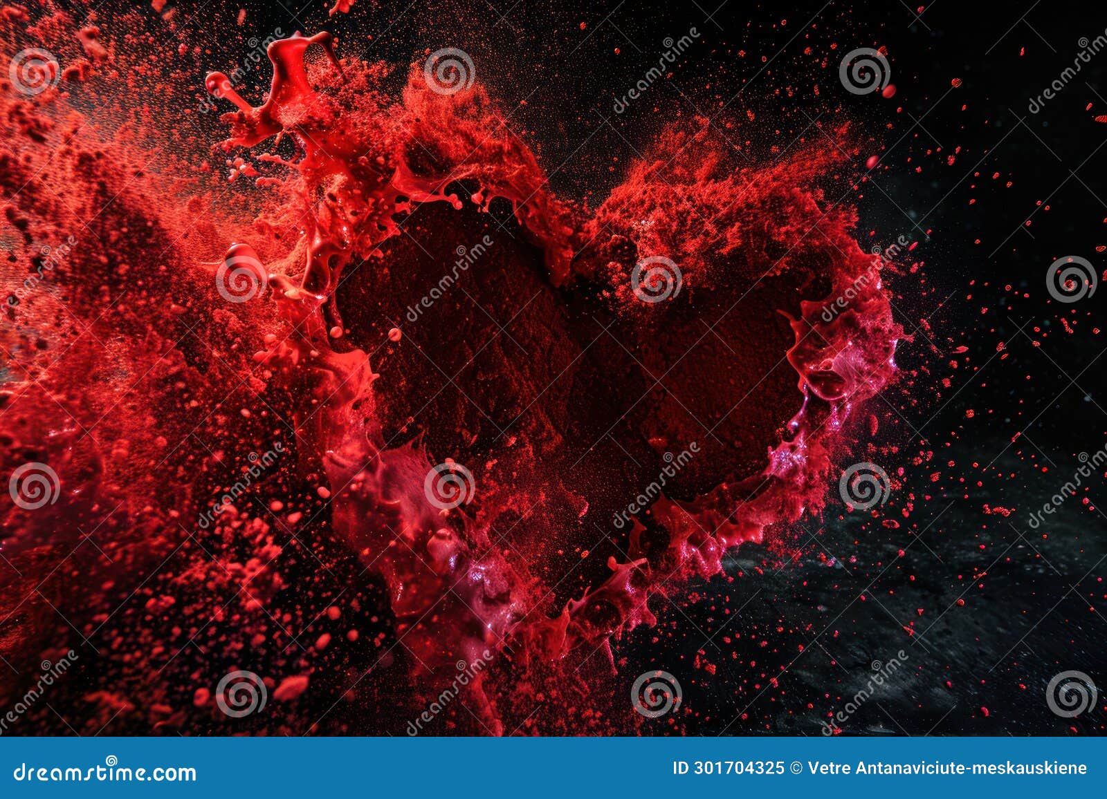 Red Splash in the Shape of a Heart on Black Background. Stock Image ...