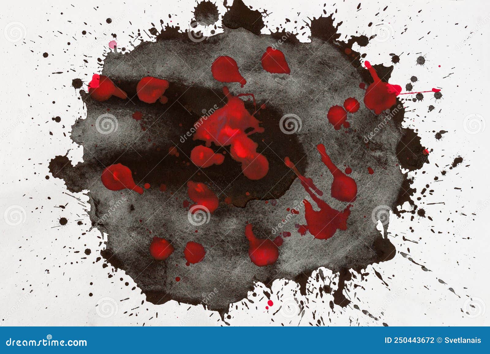 Red Splatter, Drops on Black Spot of Background. Hand Draived Blobs on ...