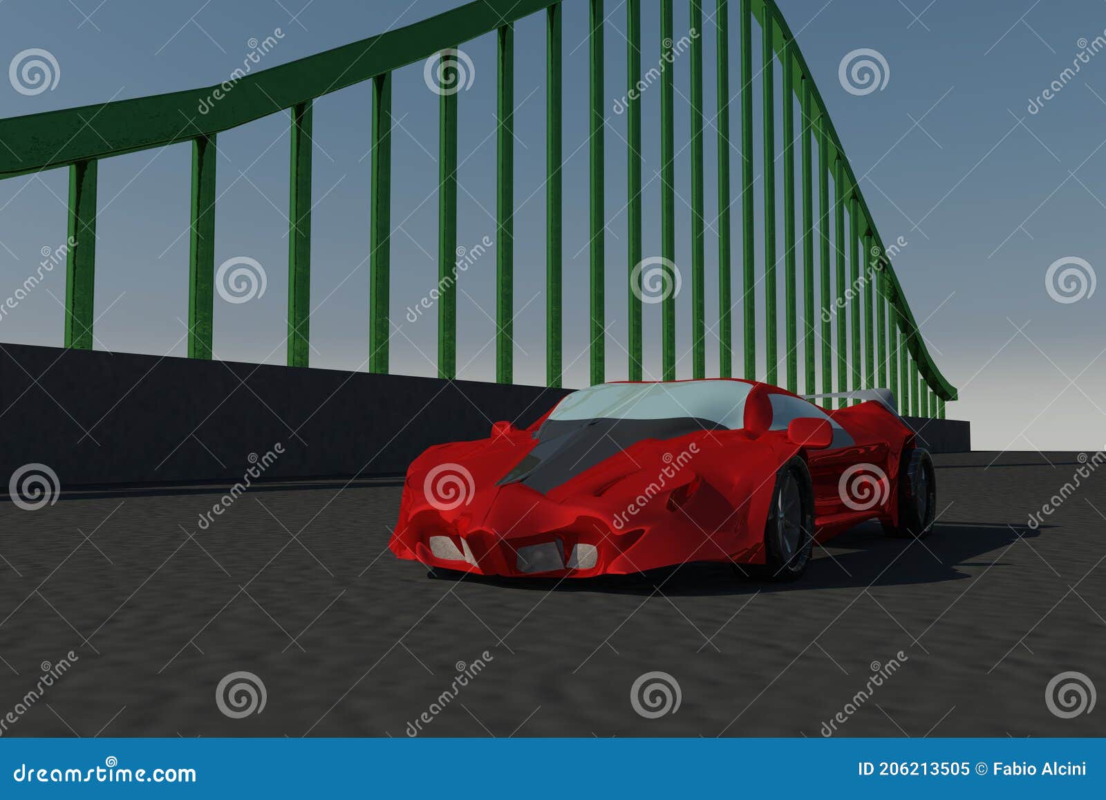 Red Sports Car Over a Bridge Stock Illustration - Illustration of race ...