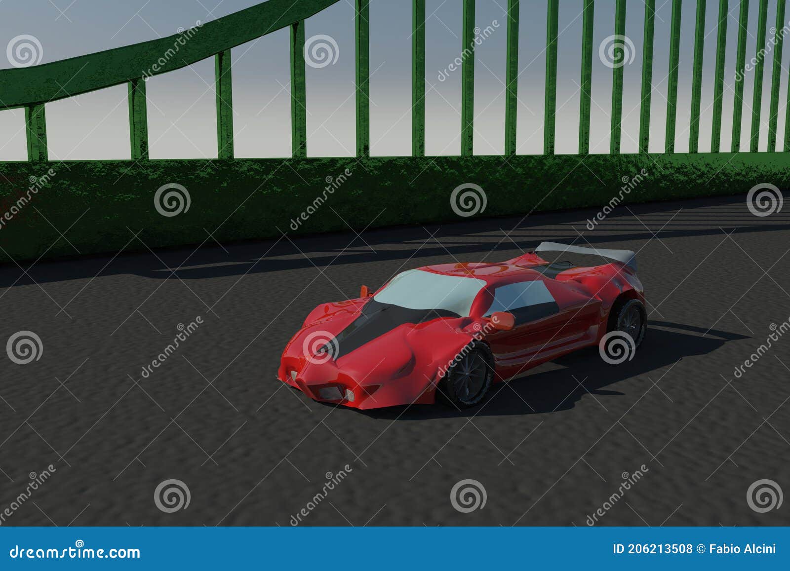 Red Sports Car Over a Bridge Stock Illustration - Illustration of ...