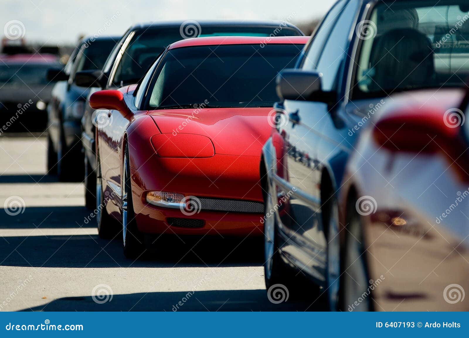Red Sports Car in a Traffic Jam. Stock Image - Image of hour ...