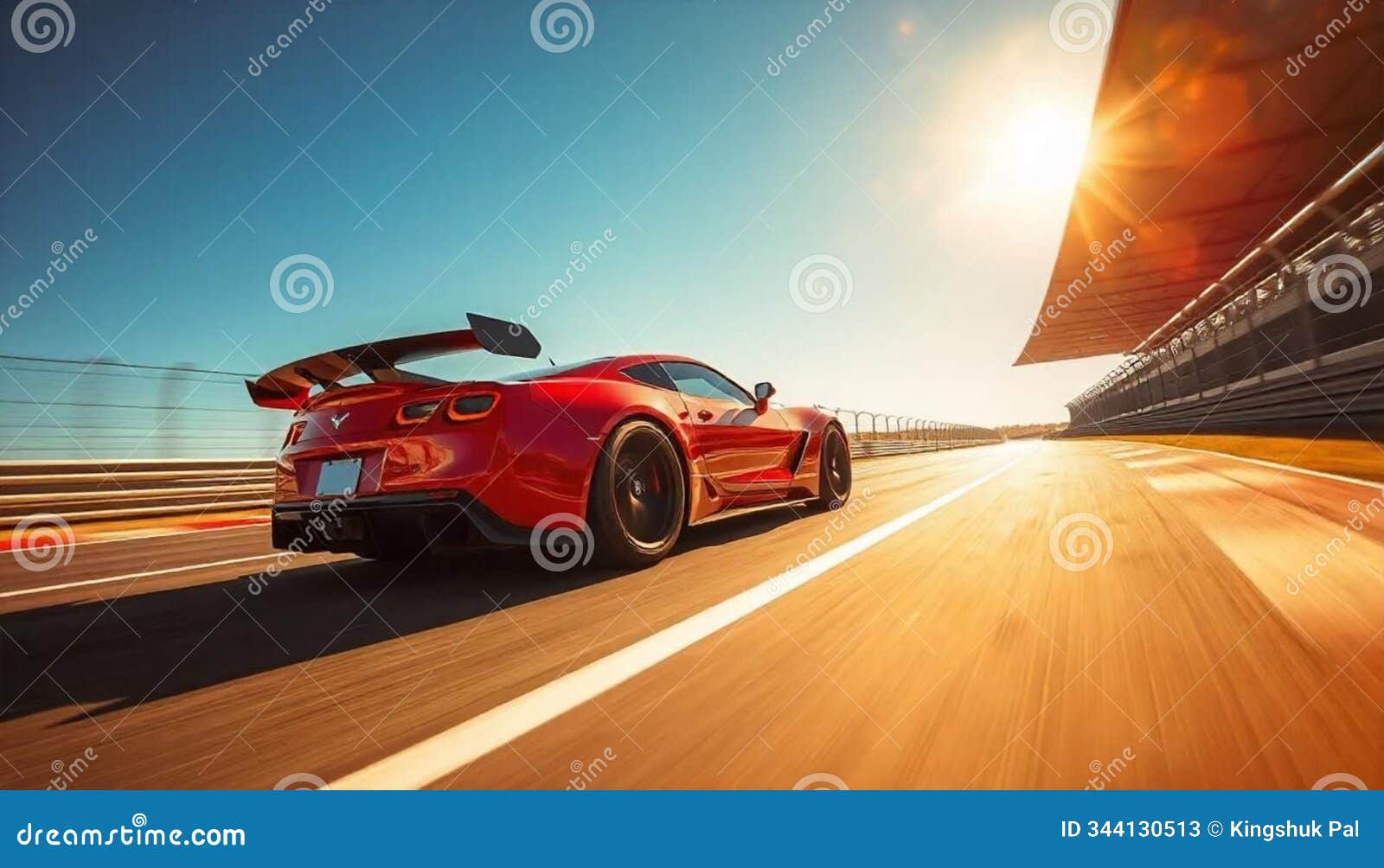 A Red Spots Car Racing on a Track at High Speed, with Motion Blur ...