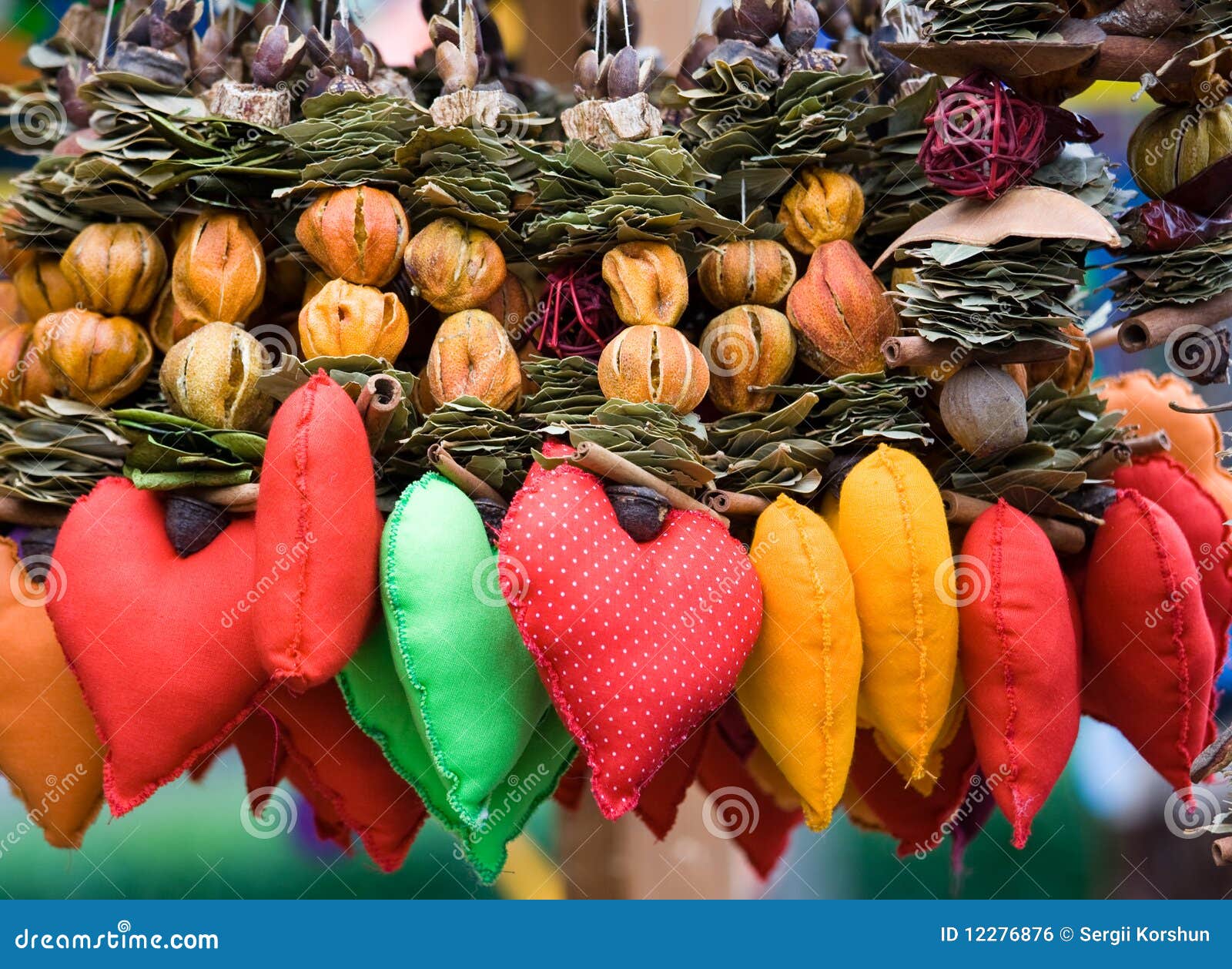 Red in Spots Heart among Strings of Dried Fruits. Stock Photo - Image ...