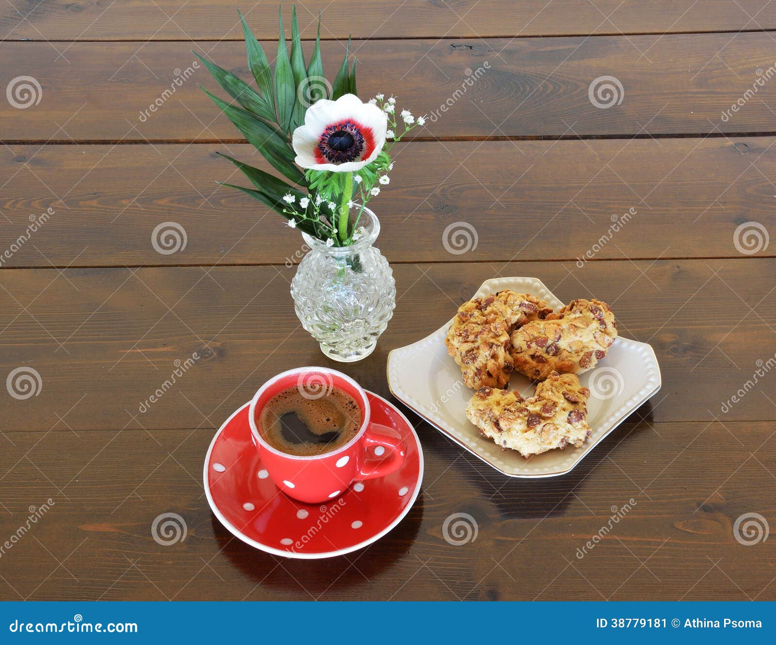 Red spotty mug and cookies stock image. Image of brown - 38779181