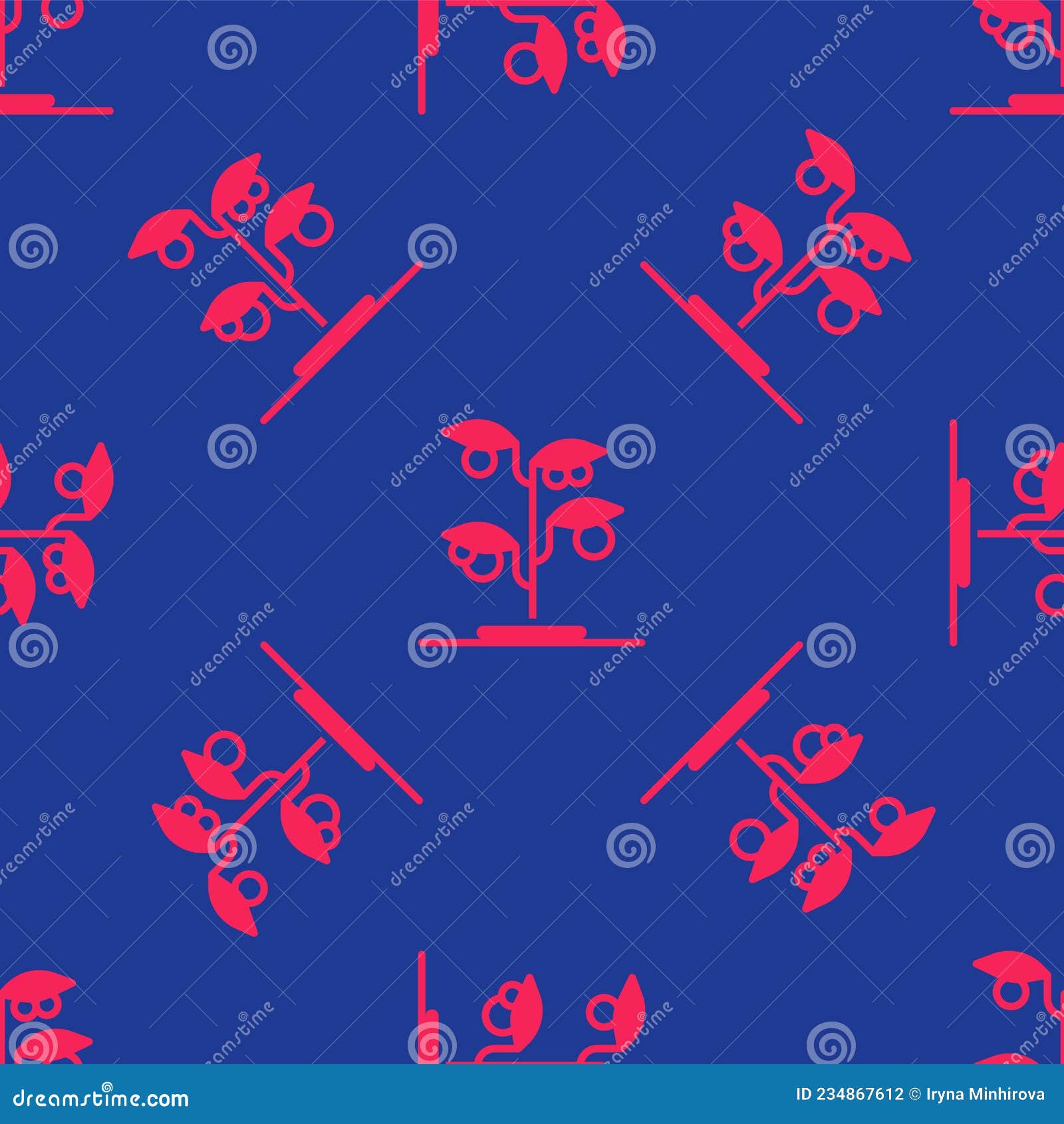 Red Sprout Icon Isolated Seamless Pattern on Blue Background. Seed and ...