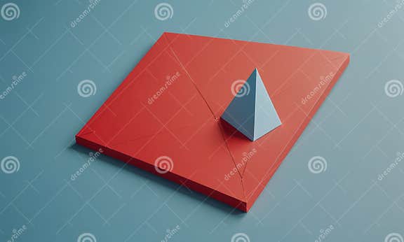 Red Square with Blue Triangle on Top Rests on Blue Background, Creating ...