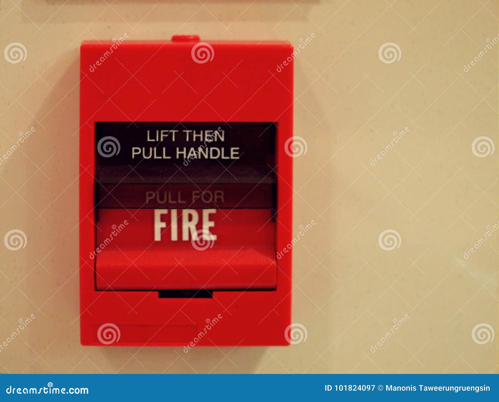 Red Square Fire Alarm Box Switch on Cream Wall Stock Image - Image of ...