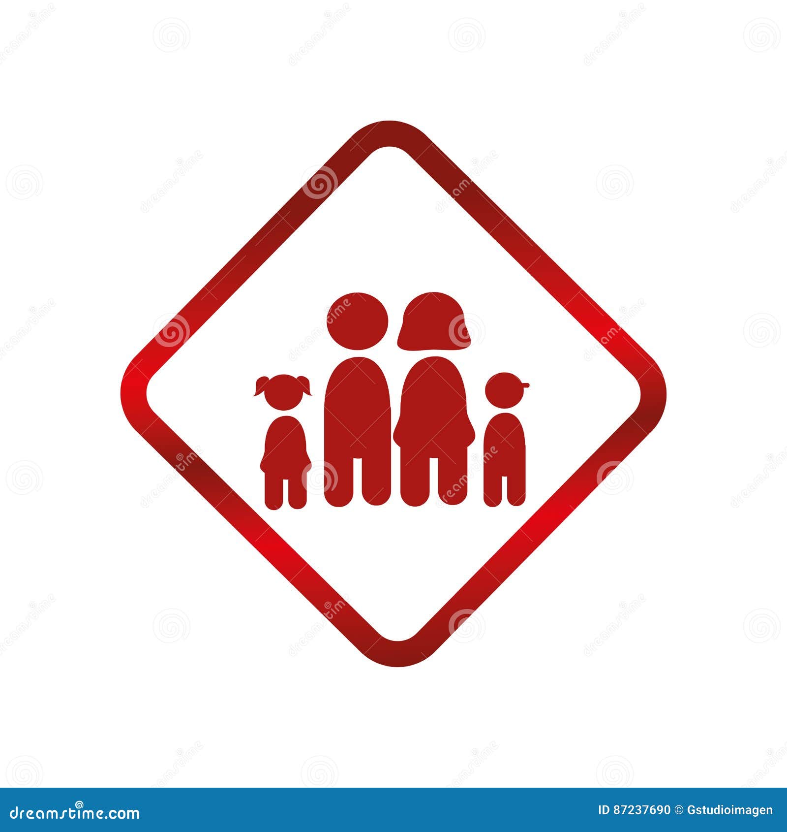 Red Square Frame with Pictogram of Family Stock Vector - Illustration ...