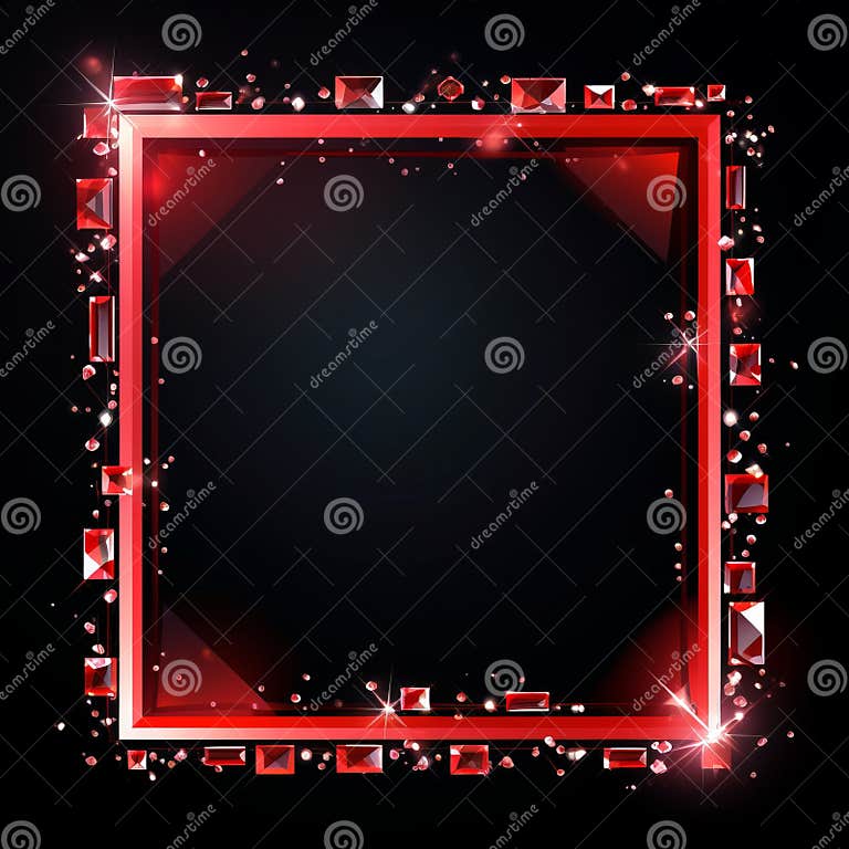 A Red Square Frame with Sparkles on a Black Background Stock ...