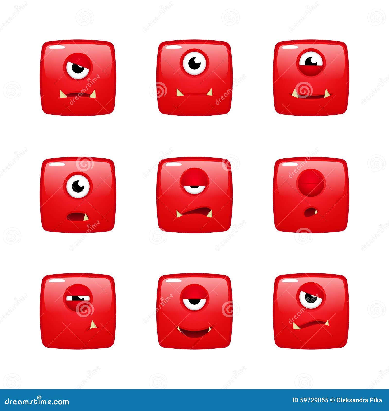 Red Square Monster S Emotions Sprite Sheets Stock Vector - Illustration ...