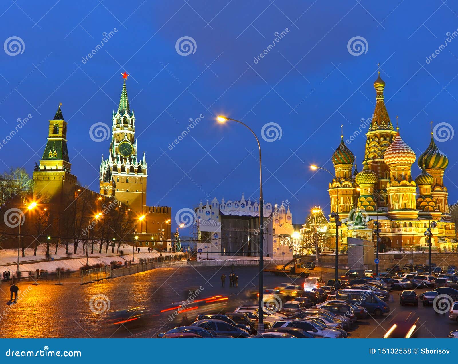 Red Square at night stock photo. Image of landmark, star - 15132558