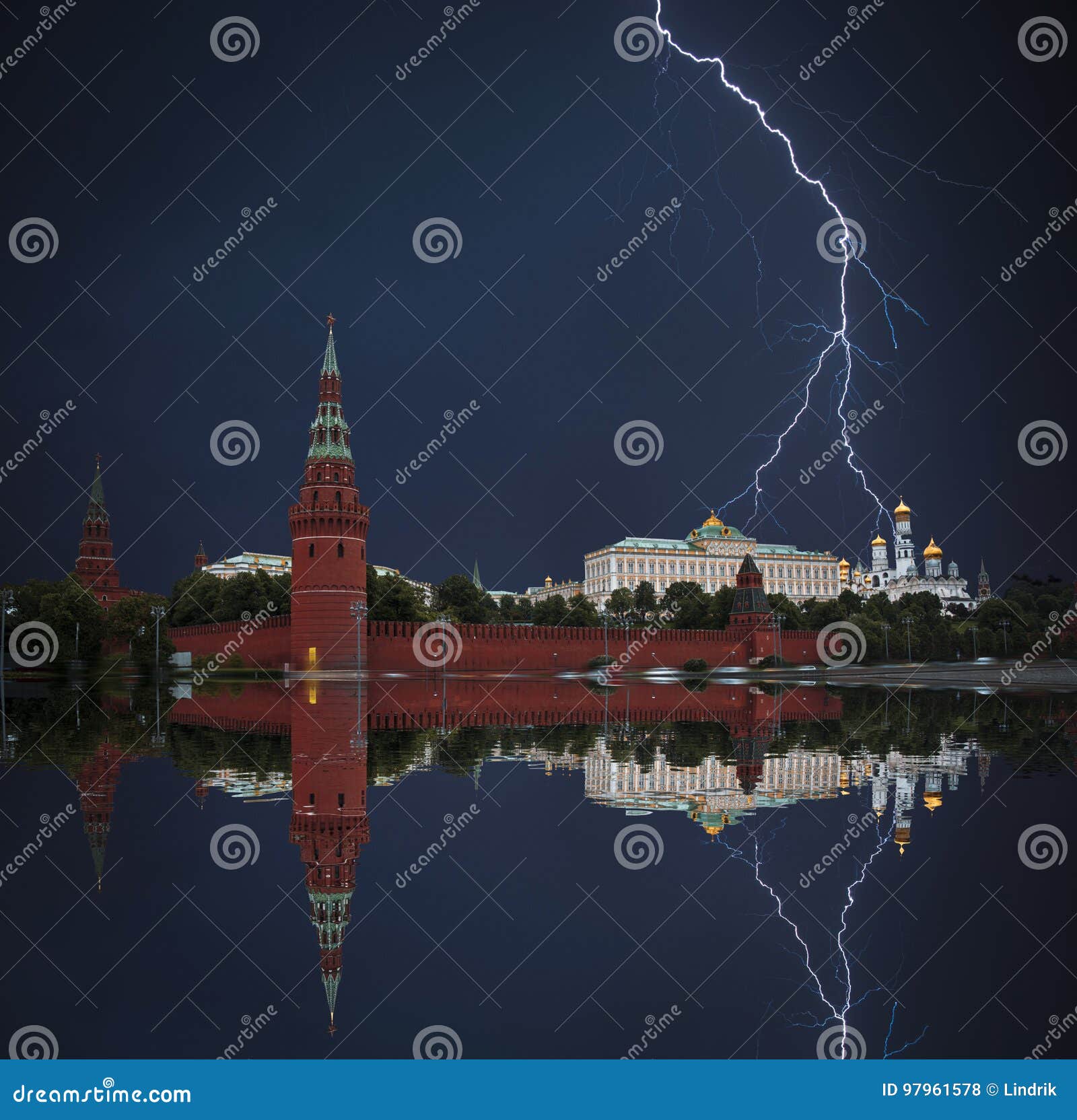 Red Square. Powerful Lightning Strike. Stock Photo - Image of ...