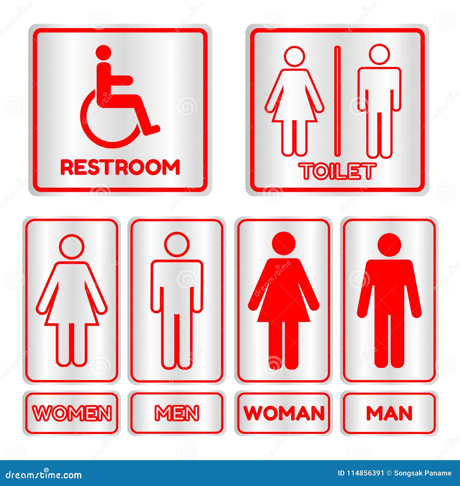 Red Square Restroom Sign Set with Text Stock Vector - Illustration of ...