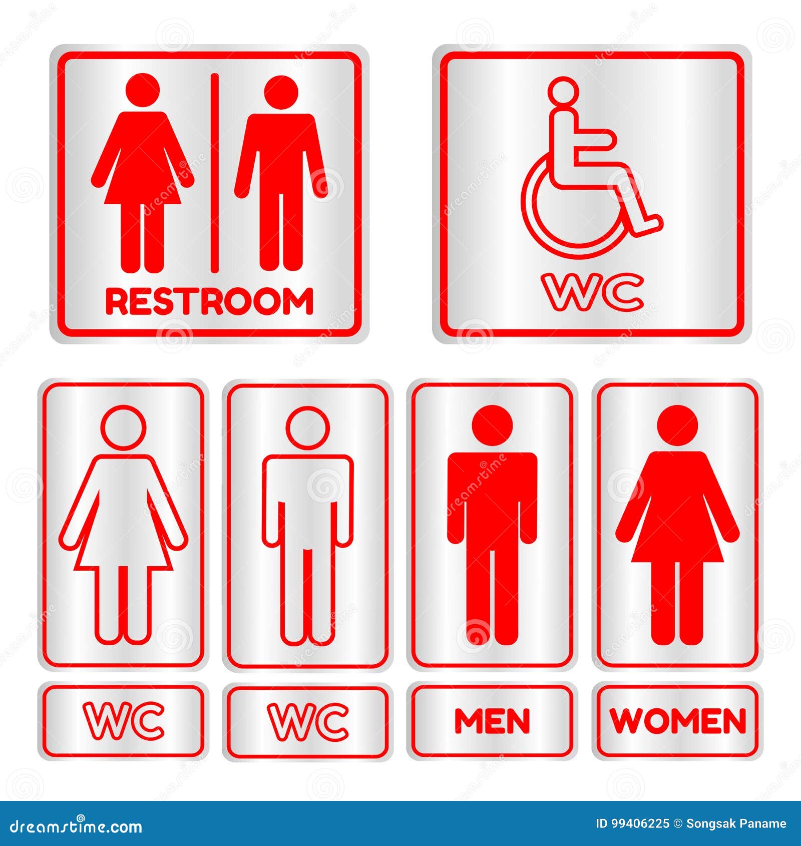 Red Square Restroom Sign Set with Text Stock Vector - Illustration of ...