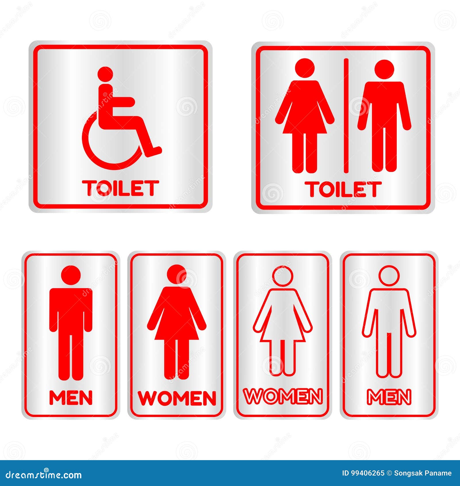Red Square Restroom Sign Set with Text Stock Vector - Illustration of ...